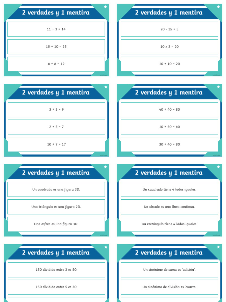 2 Verdades y 1 Mentira Matem Ticas Nivel F Cil | PDF