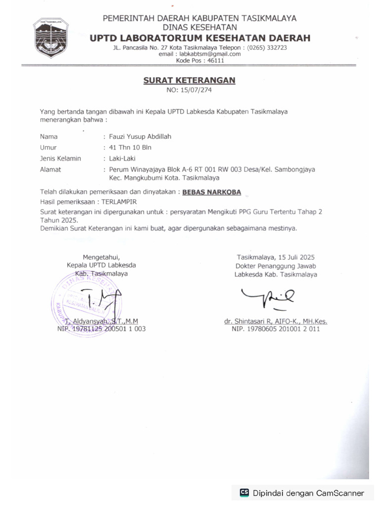 Scan Bebas NAPZA | PDF