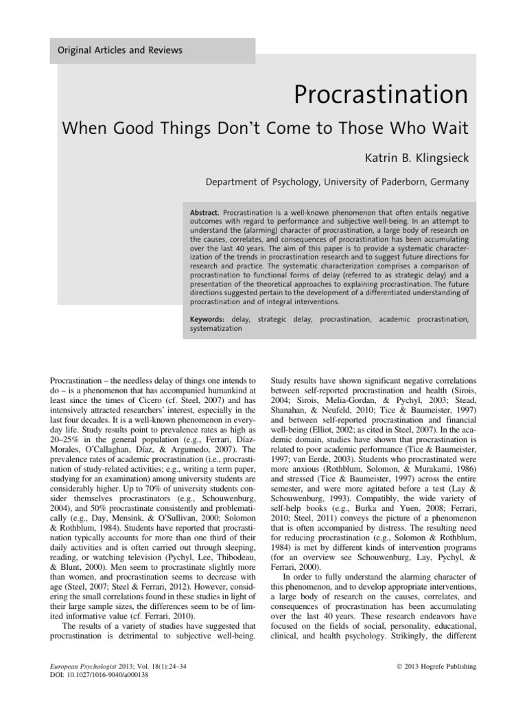 Understanding Procrastination Research | PDF | Procrastination ...