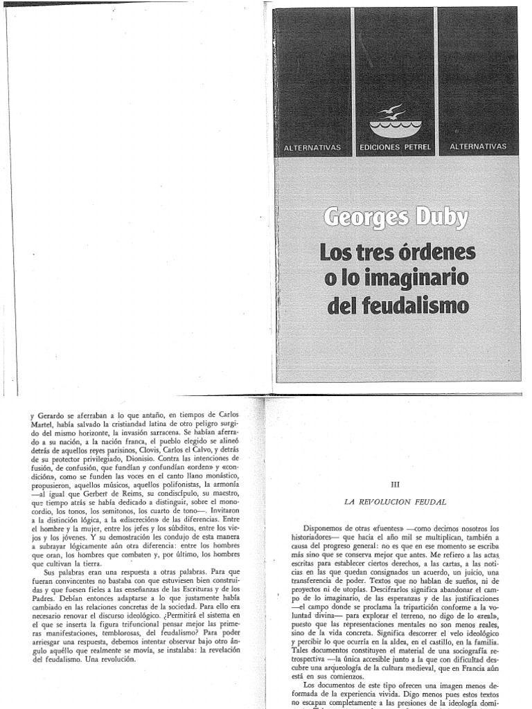 Georges Duby, Los Tres Órdenes o Lo Imaginario Del Feudalismo | PDF