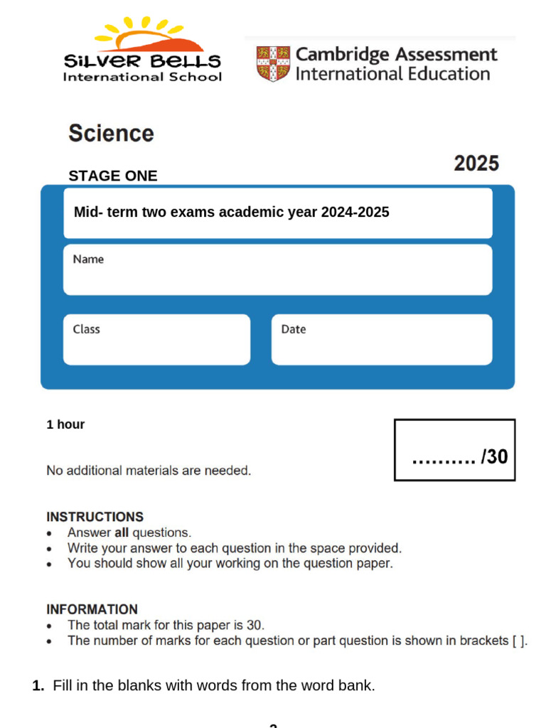 Grade 1 Science Progression Test | PDF