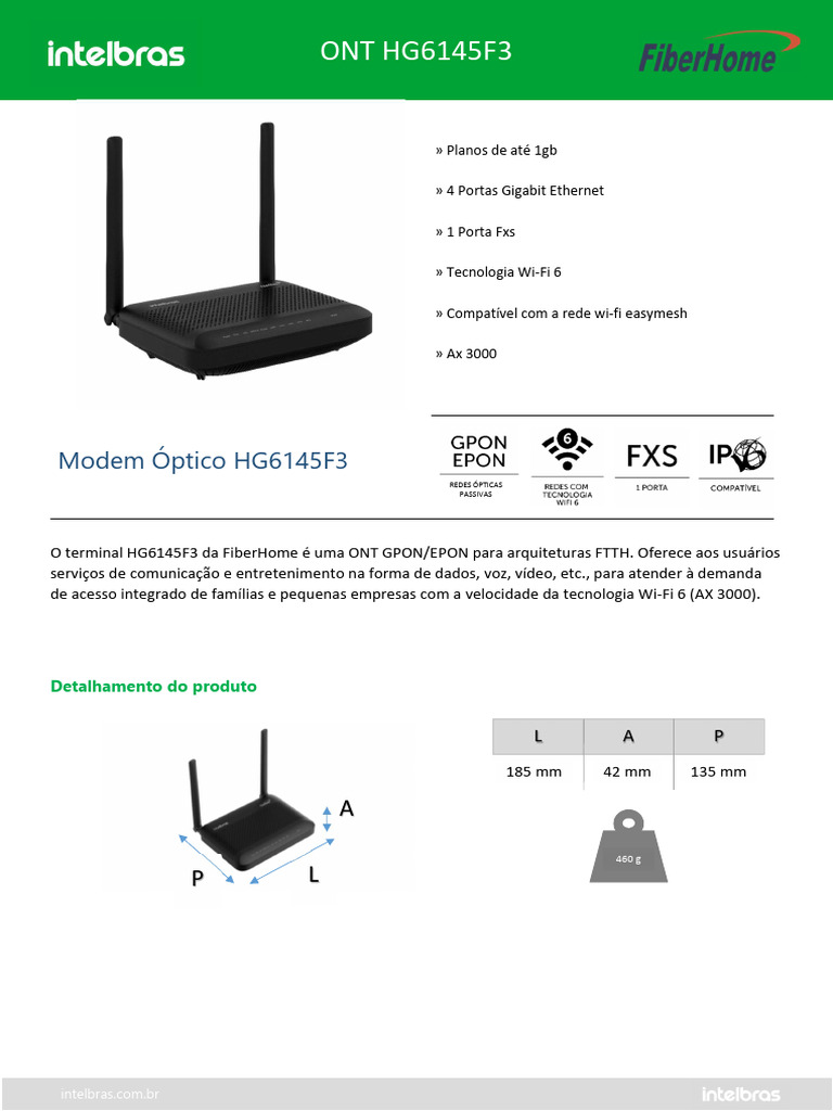 Datasheet ONT HG6145F3 - V9 | PDF | Ethernet | Wi-Fi