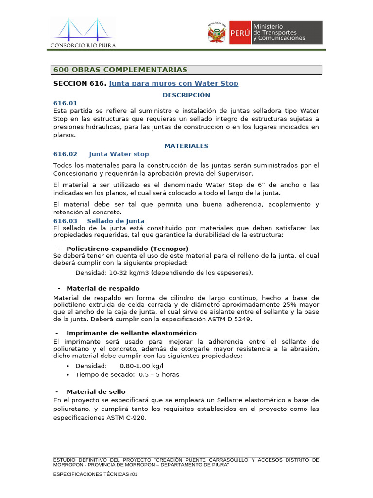 616 Junta para Muros Con Water Stop Vr2 | PDF | Materiales