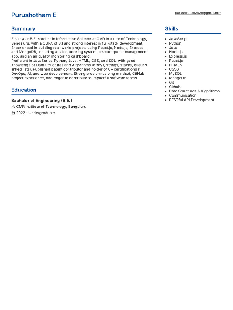 Final Year B.E Student - Full Stack Developer (MERN - Next - JS) - DSA ...