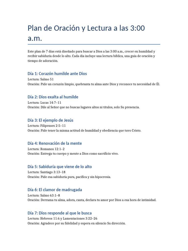 Plan Oracion 3am Humildad Sabiduria | PDF