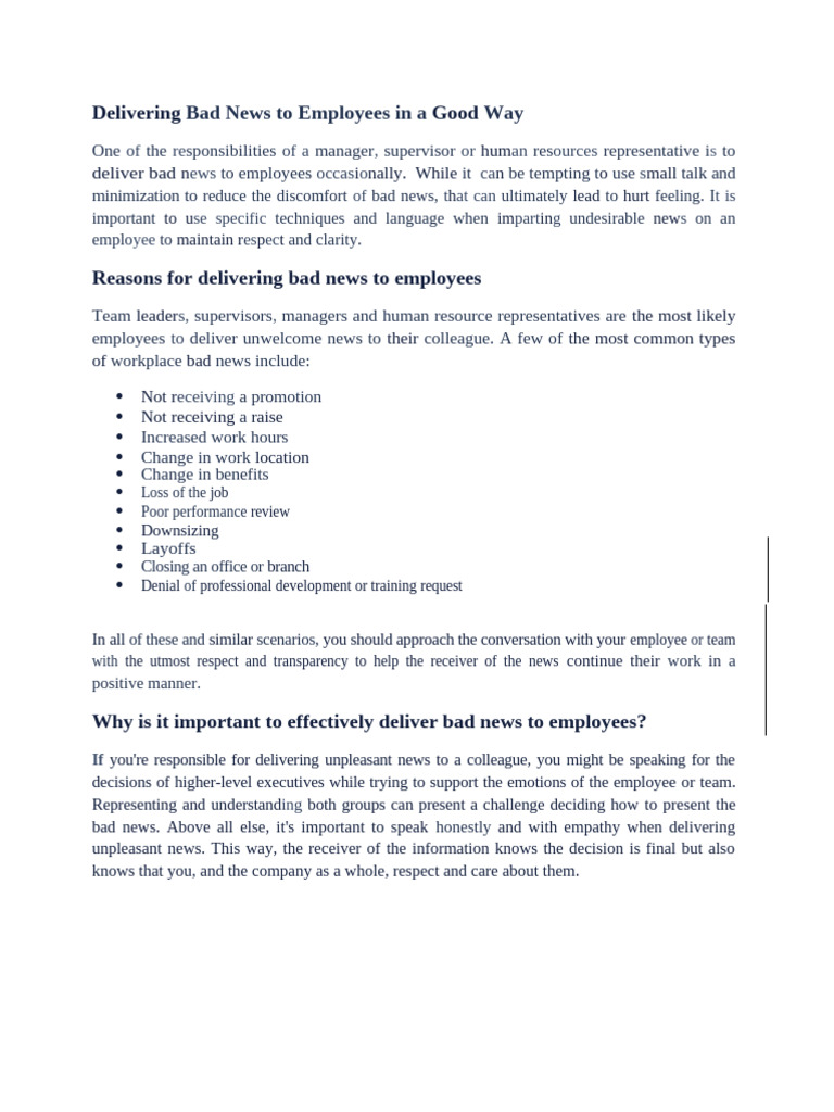 Positive Approaches to Bad News Delivery | PDF | Layoff | Empathy