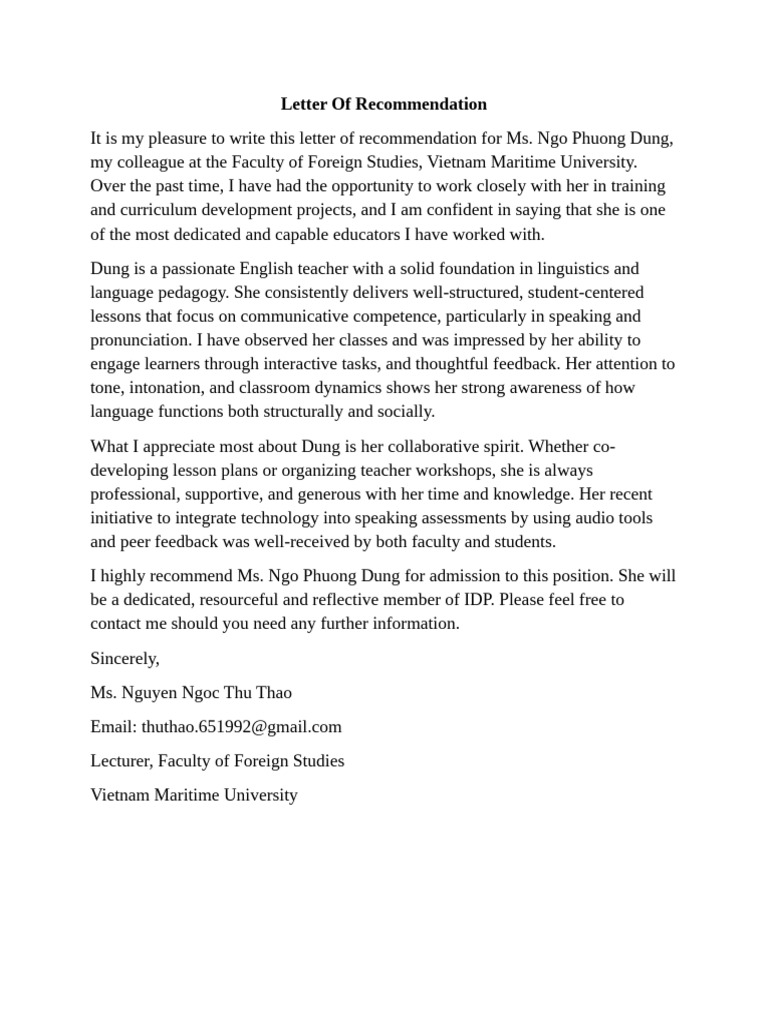 Letter of Recommendation | PDF | Teachers | Curriculum