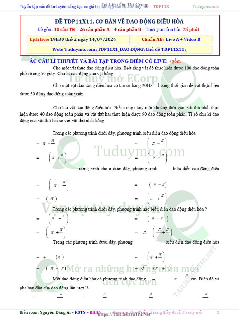 De Tdp11x11 DTL Co Ban Ve Dao Dong Dieu Hoa PDF | PDF