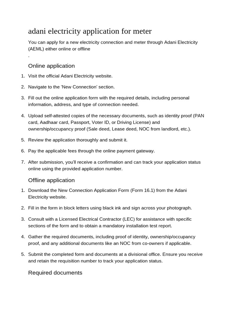 Adani Electricity New Connection Guide | PDF