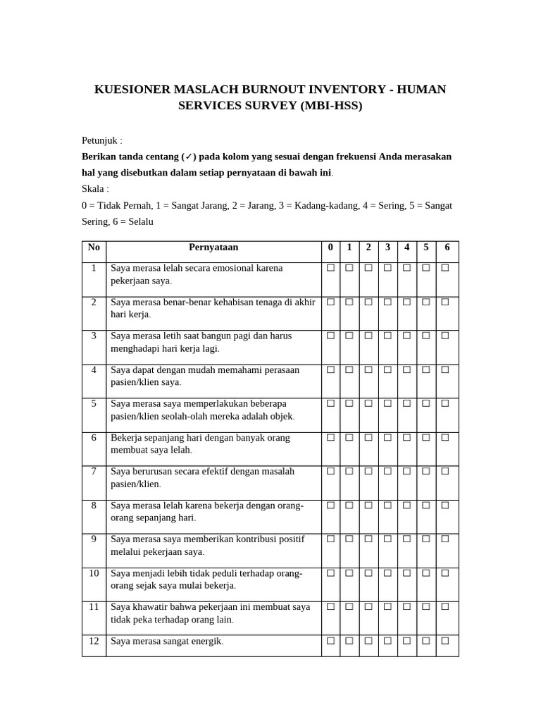 Kuesioner MBI HSS Versi Indonesia | PDF
