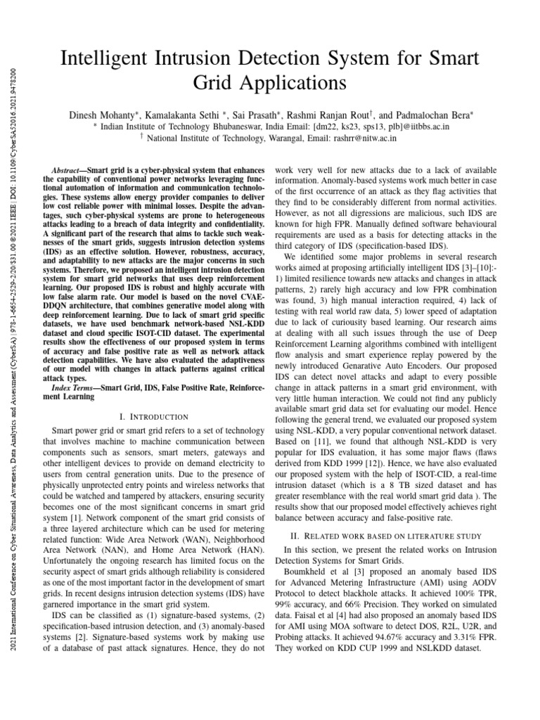 Intelligent Intrusion Detection System For Smart Grid Applications | PDF | Smart Grid ...