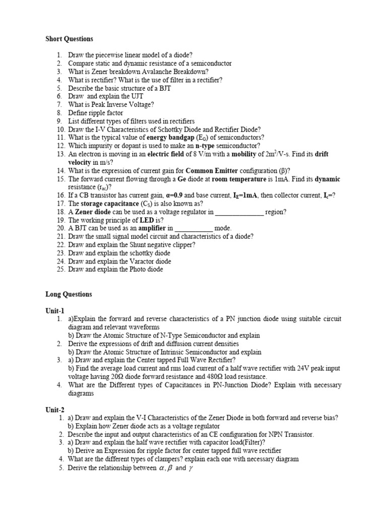 EDC Mid-1 Important Questions | PDF | Diode | Rectifier