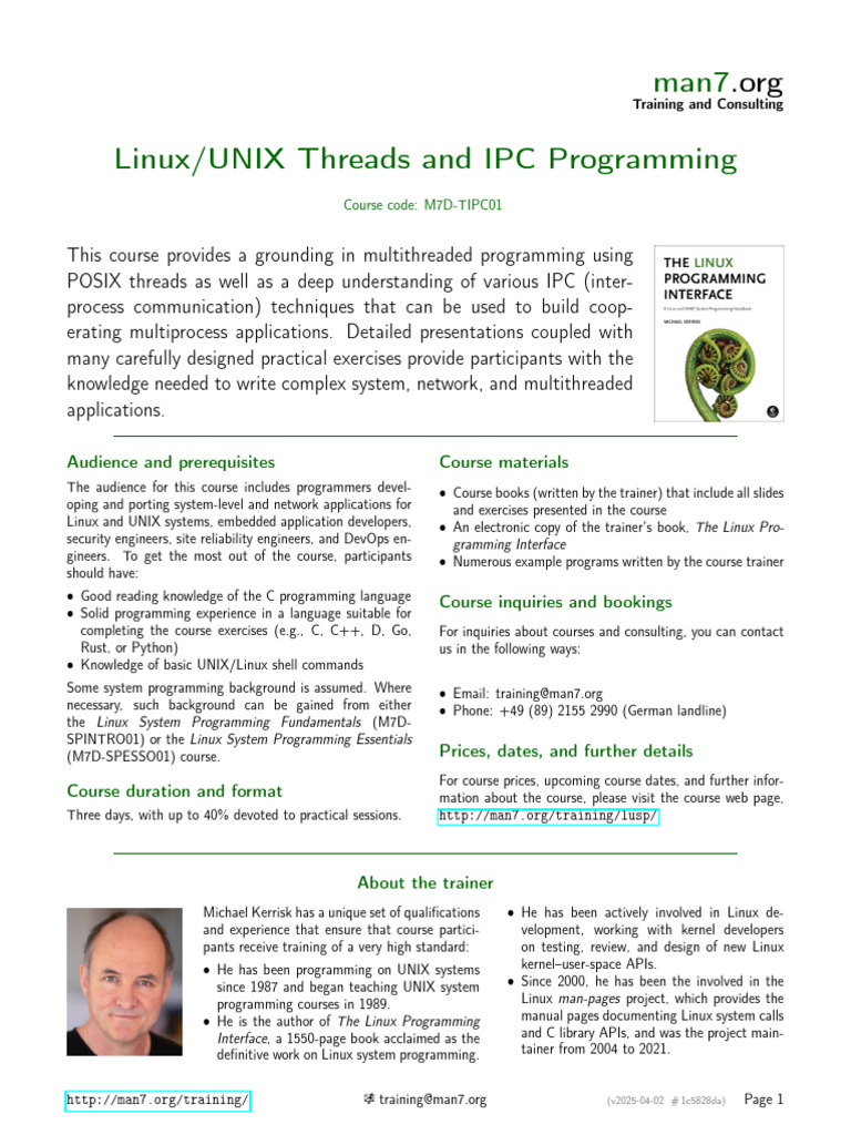 Linux/UNIX Threads & IPC Course | PDF | Thread (Computing) | Network Socket