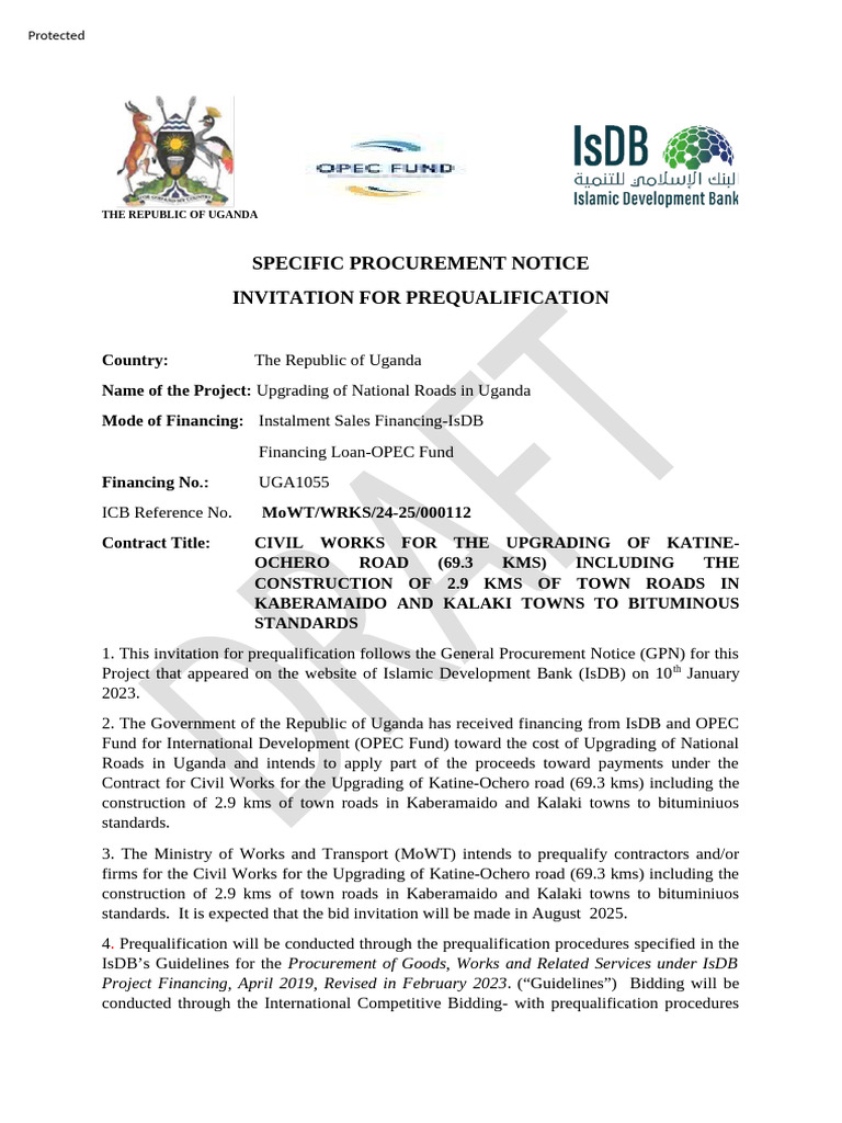 SPN-Invitation For Prequalification - Katine Ochero | PDF