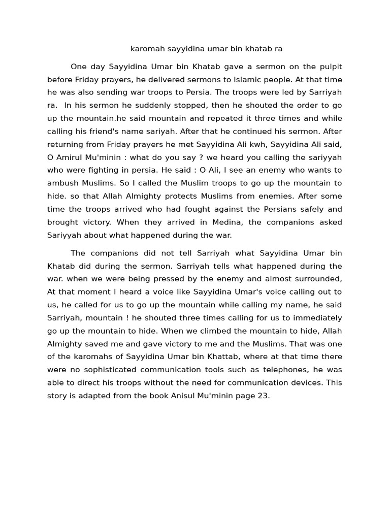 Karomah Sayyidina Umar Bin Khatab Ra | PDF