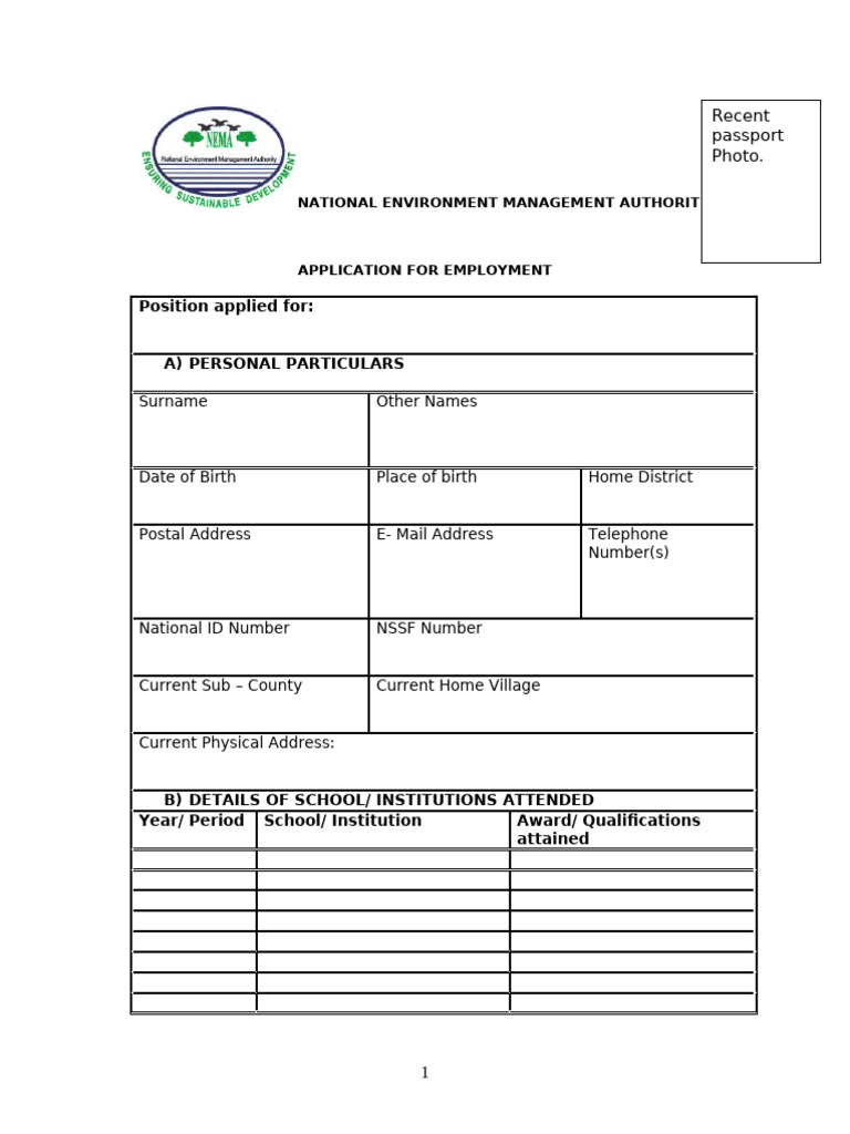 NEMA Employment Application Form | PDF