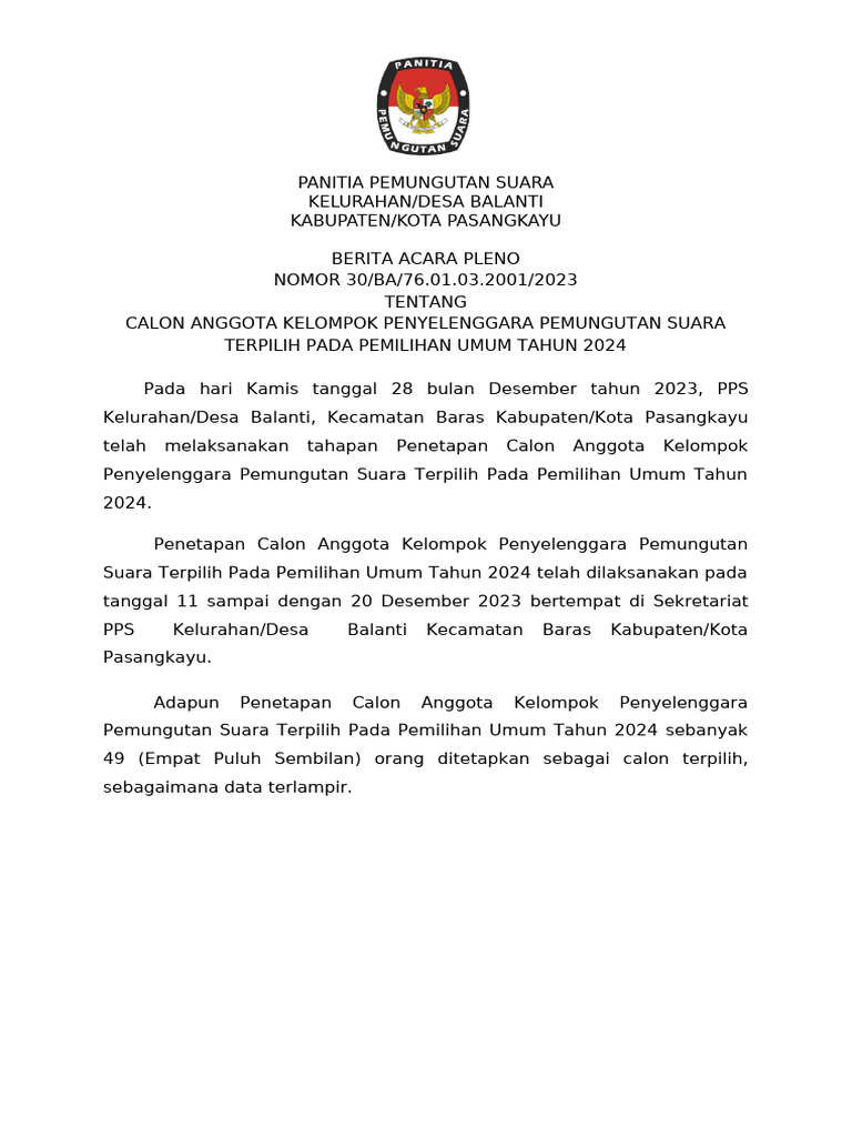 8 Berita Acara Pps Hasil Penetapan | PDF