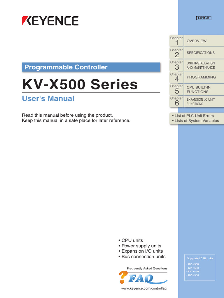 KV-X500 Series User's Manual | PDF | Programmable Logic Controller | Safety