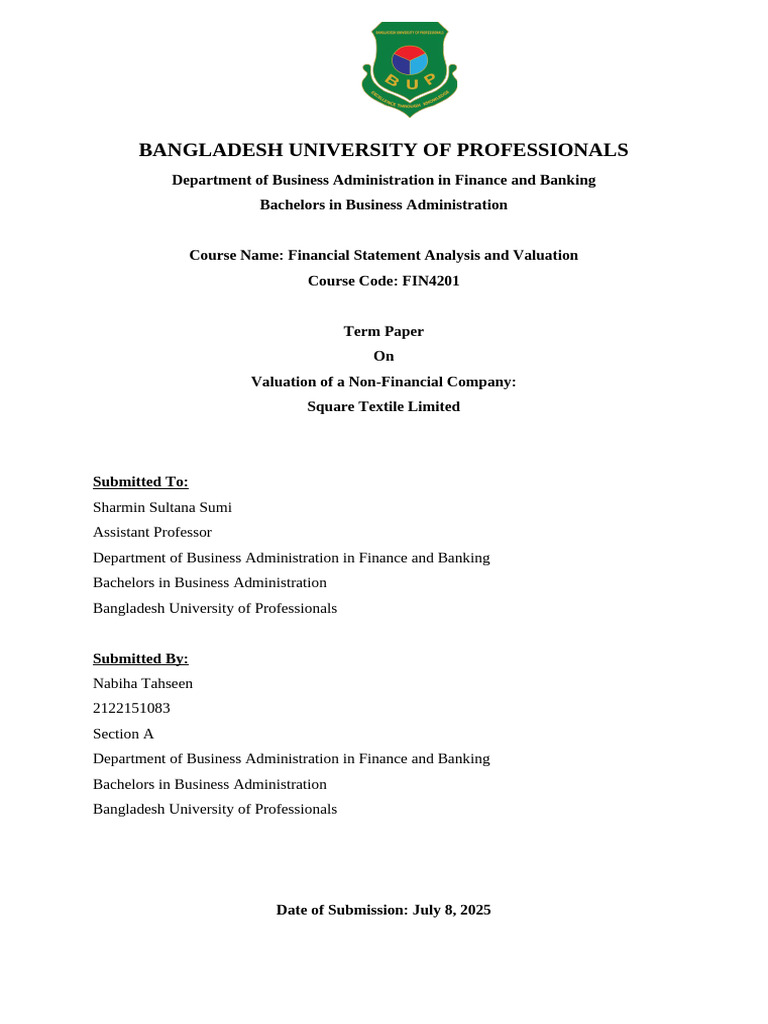 Financial Statement Analysis of Square Textile | PDF | Valuation ...