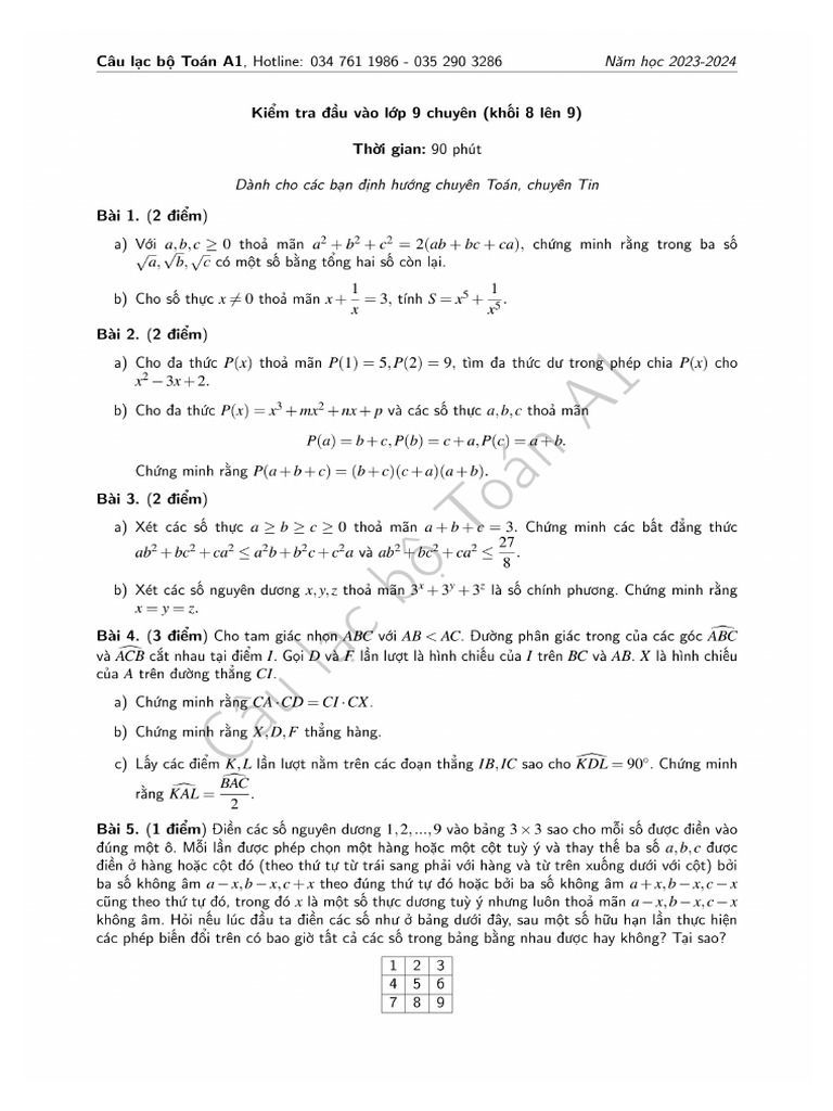 (CLB A1 - Test) 9 Chuyên 23-24 | PDF