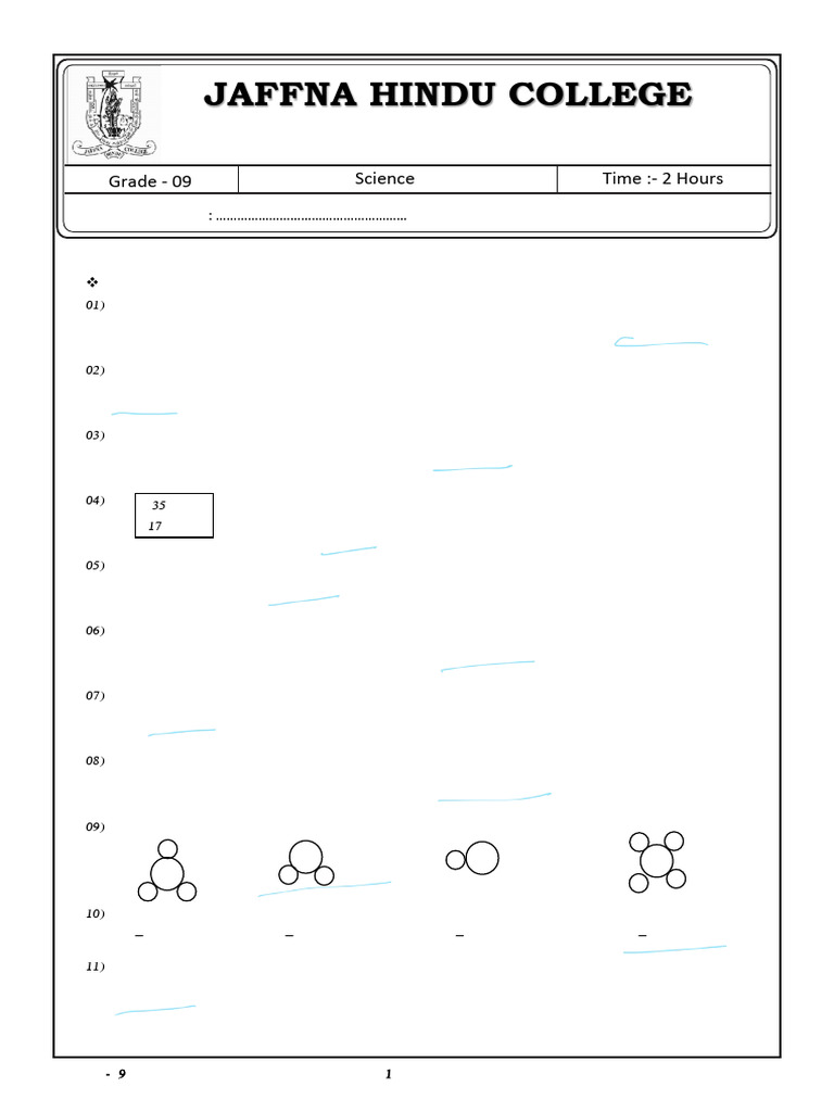 Grade 9 Science 1st Term Test Paper | PDF | Force | Eye