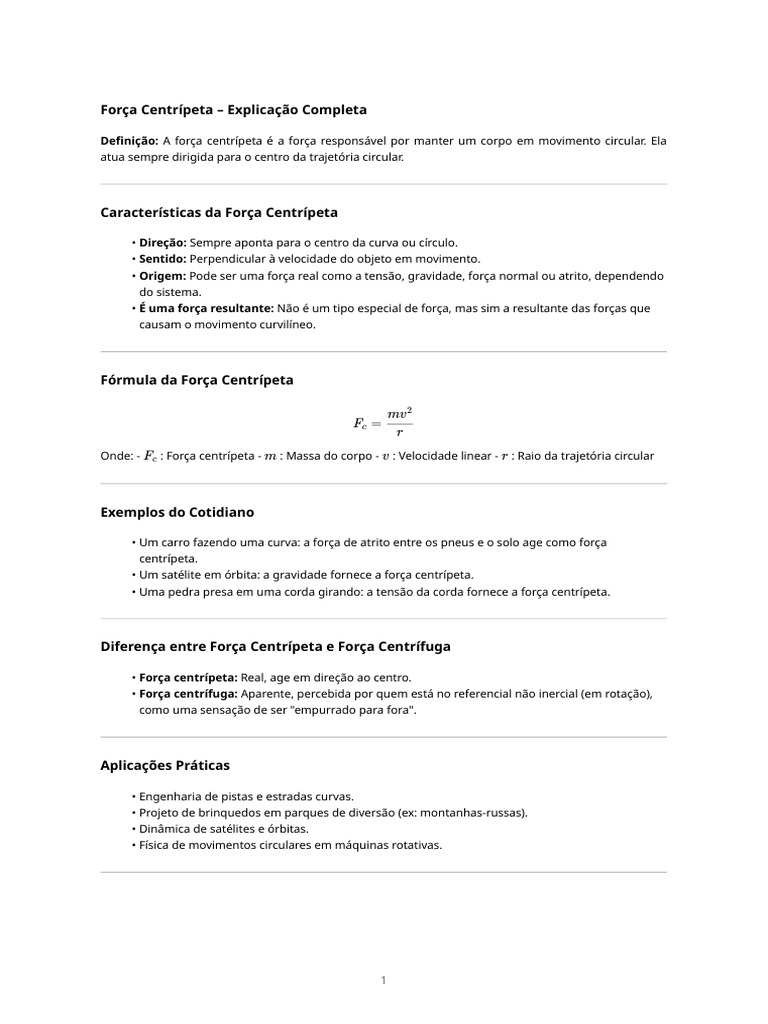 Força Centrípeta: Definição e Aplicações | PDF