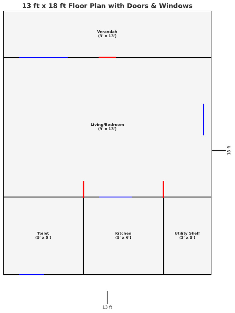 Compact House Floor Plan 13x18ft Doors Windows | PDF
