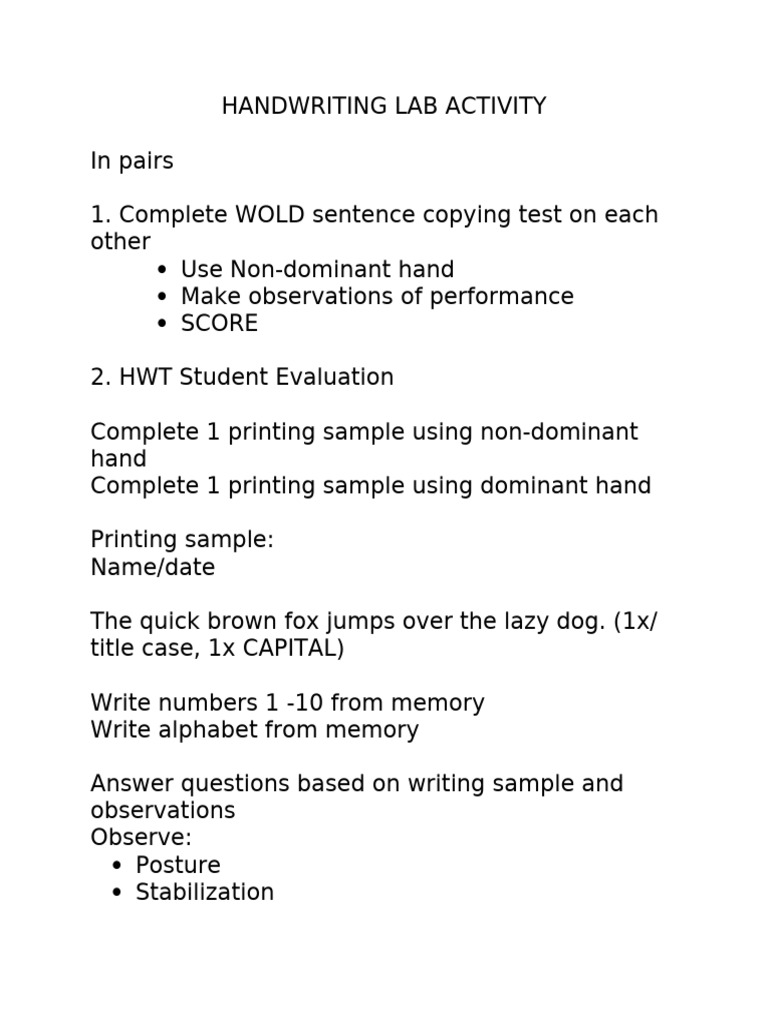 Handwriting Lab Activity | PDF