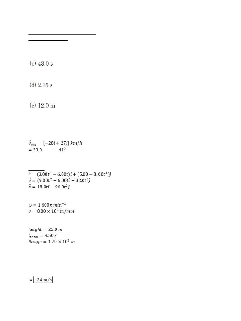 FINAL ANSWERS - Tutorials 3 - Motion in 1D and 2D | PDF