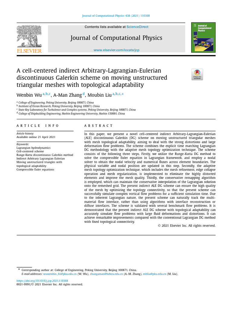 A Cell Centered Indirect Arbitrary Lagrangian Eulerian | PDF | Lagrangian Mechanics ...