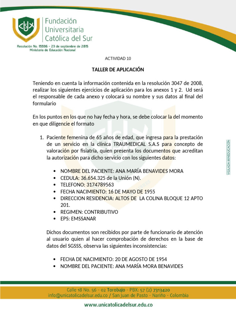 Electiva de Profundización I Actividad X A-2021 ANEXOS 1 Y 2 | PDF | Especialidades Medicas ...