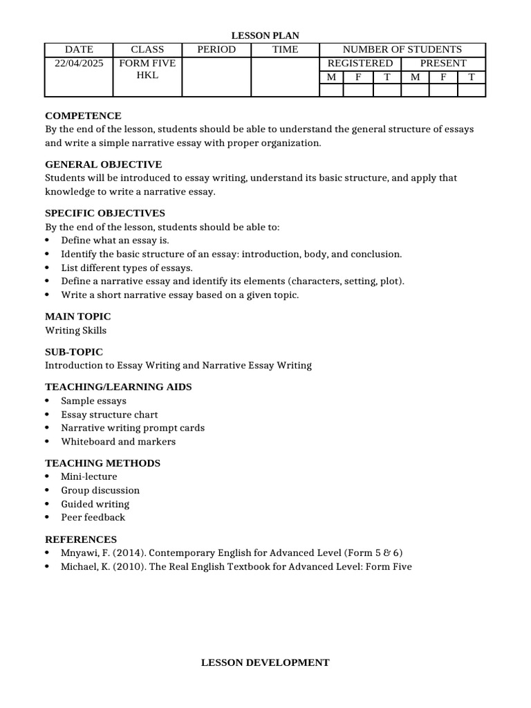 Double Lesson Intro and Narrative Essay Writing | PDF | Essays | Narrative