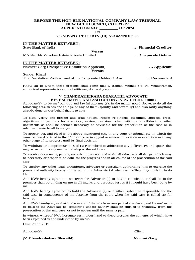 NCLT Vakalatnama Format Guide | PDF | Justice | Crime & Violence