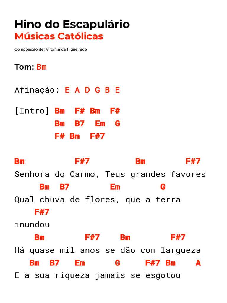 Cifra Club - Músicas Católicas - Hino Do Escapulário | PDF