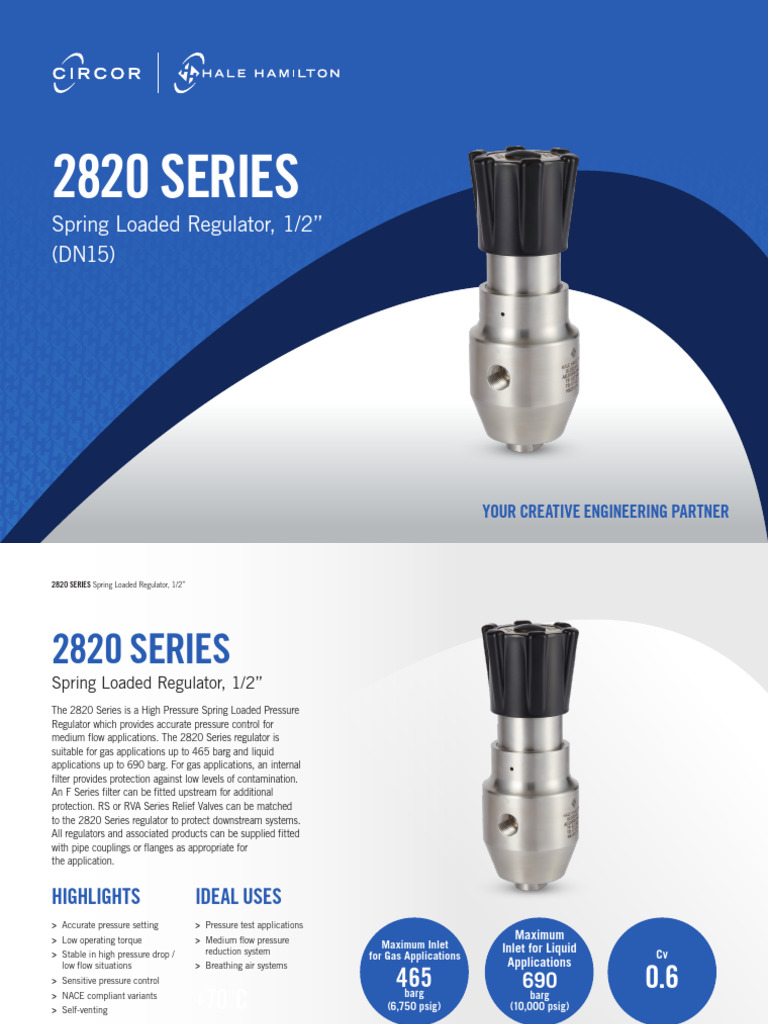2820 Series Spring Loaded Regulator | PDF | Liquids | Transparent Materials