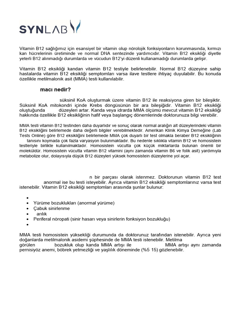 Synlab Metilmalonik Asit | PDF