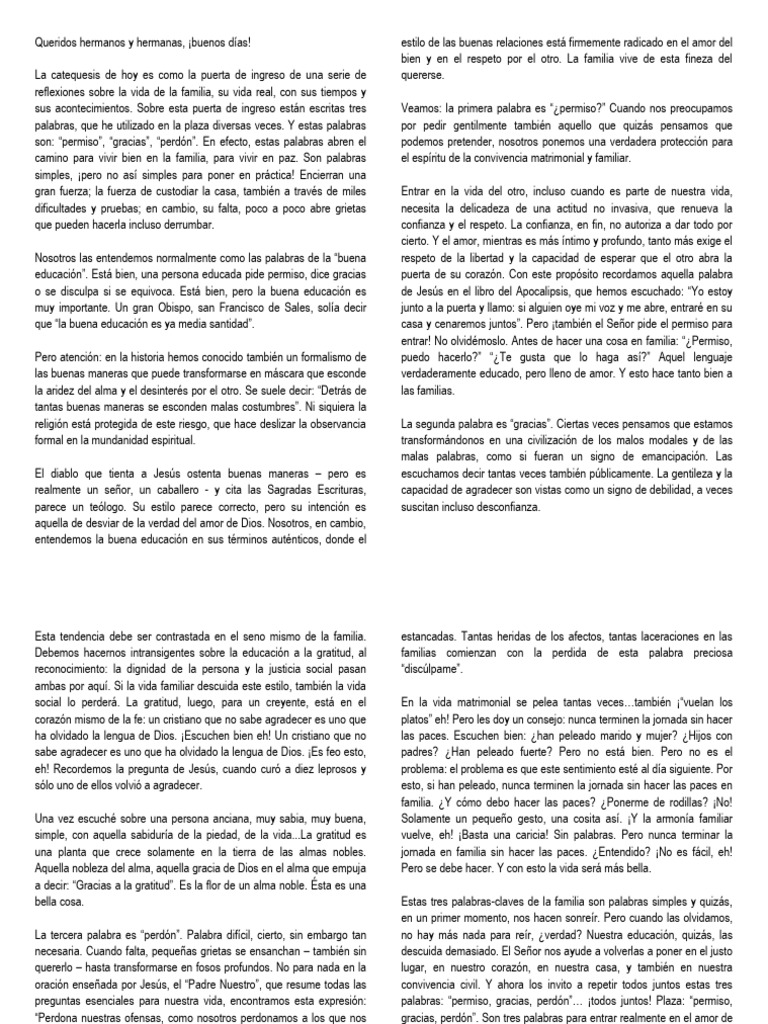 Catequesis Francisco Familias Permiso Perdon Gracias | PDF | Amor | Perdón