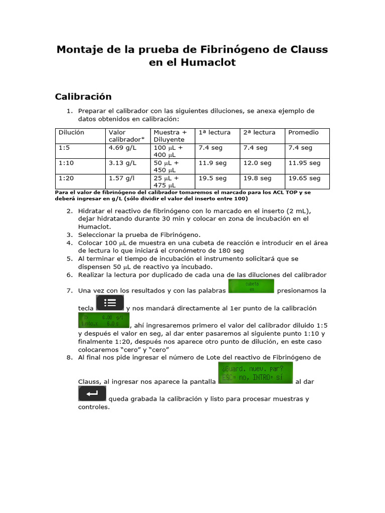 Montaje de La Prueba de Fibrinógeno de Clauss en El Humaclot | PDF