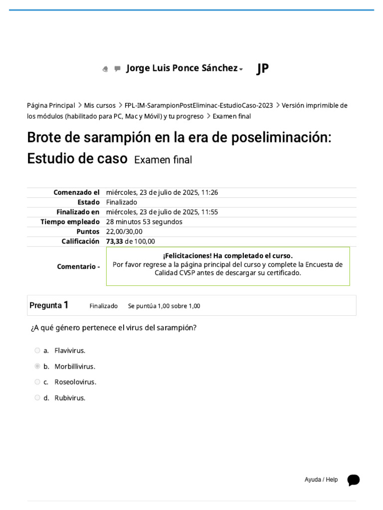 Examen Final - Revisión Del Intento - Try3-Final | PDF | Sarampión | Inmunoglobulina G
