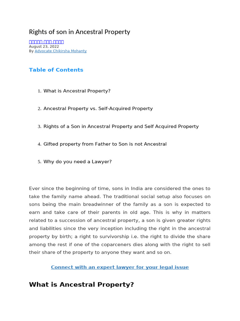 Rights of Son in Ancestral Property | PDF | Property | Common Law