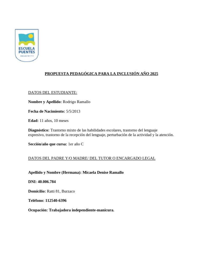 Inclusión Educativa para Rodrigo Ramallo | PDF | Inclusión (Educación ...