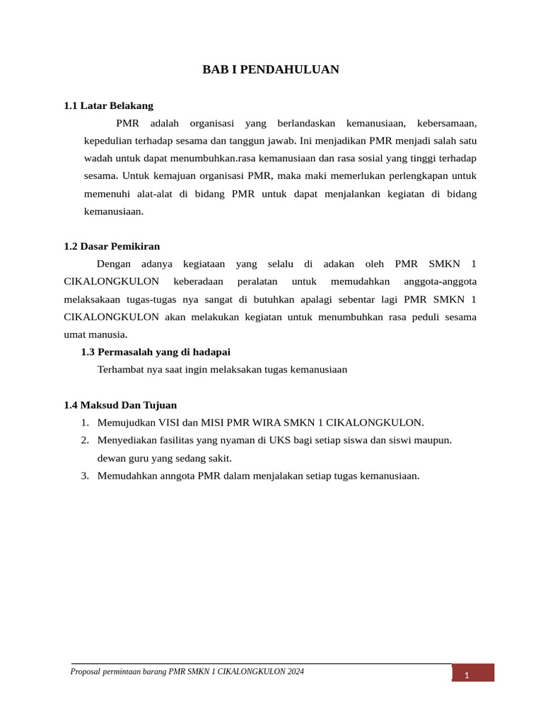 Proposal Permintaan Barang PMR SMK | PDF