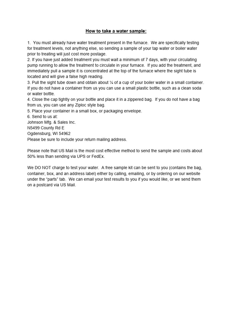 Water Sample Testing Instructions | PDF