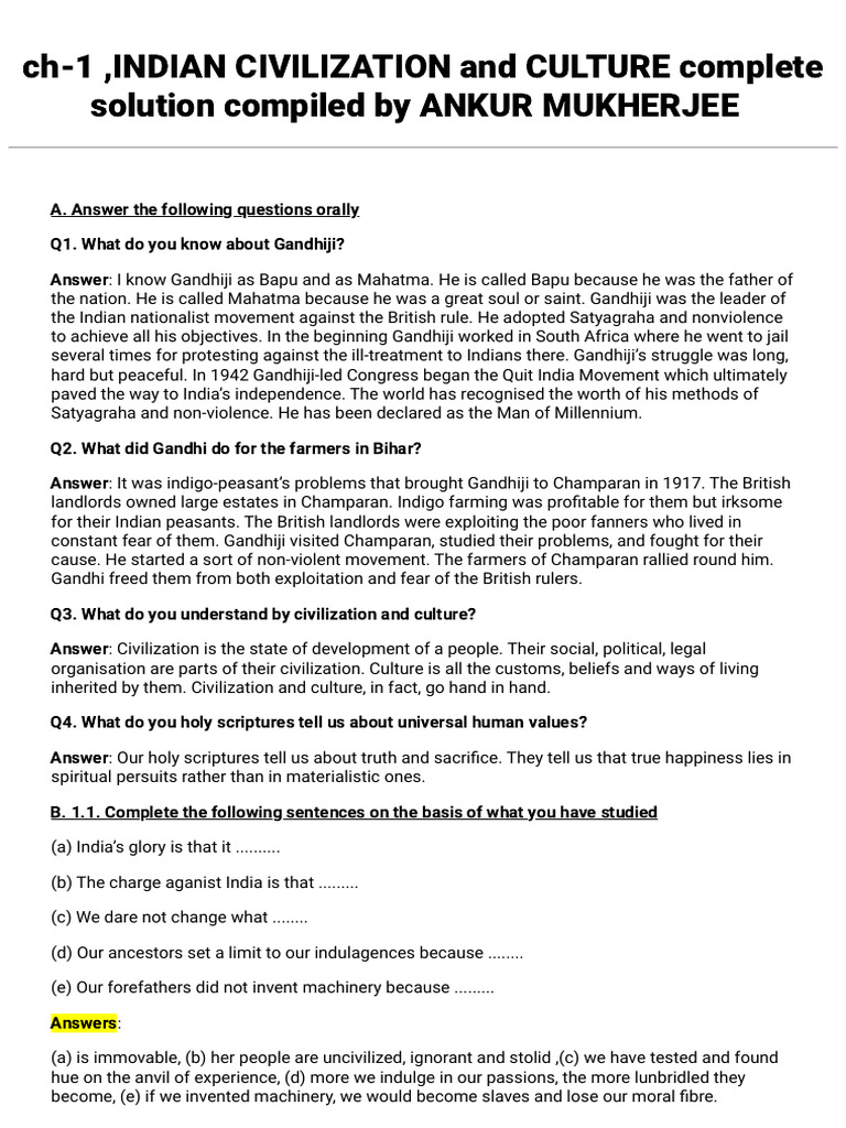 PROSE Ch-1 (Complete Solution) | PDF | Mahatma Gandhi