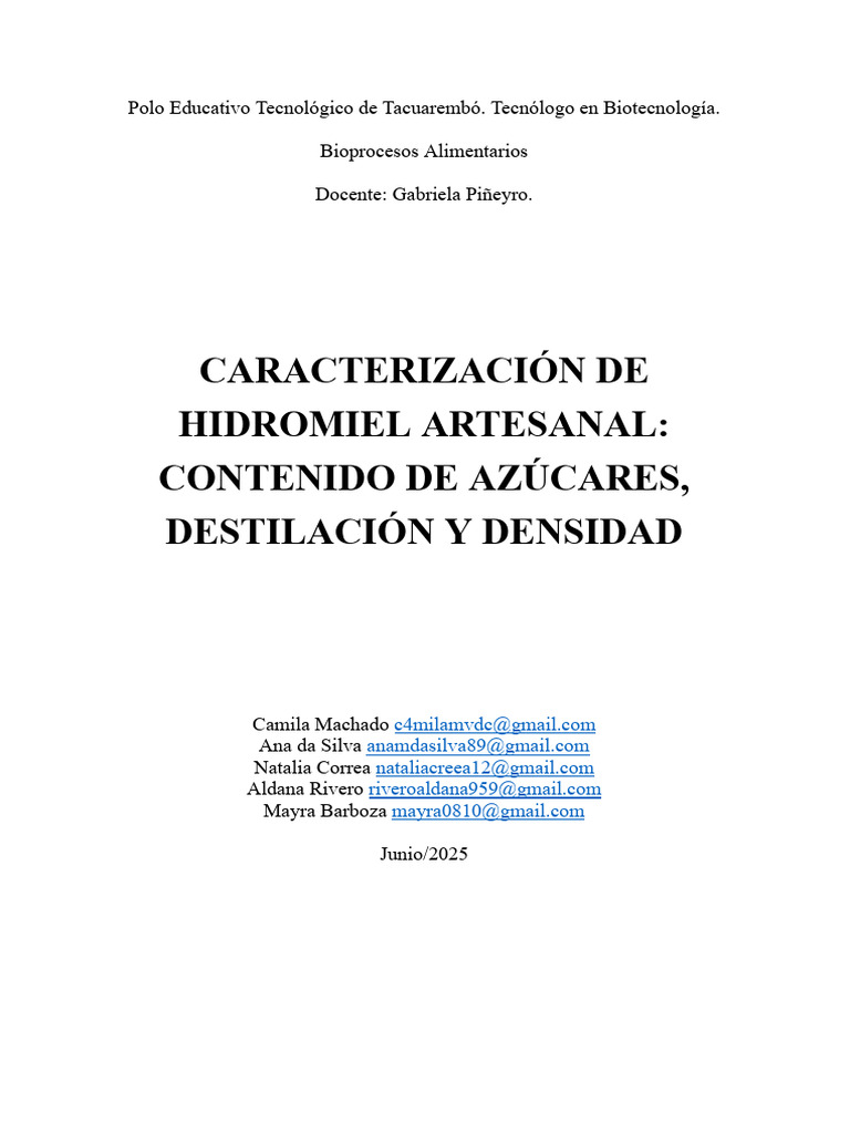 Informe de Práctica de Hidromiel-TA5 | PDF | Fermentación | Bebida