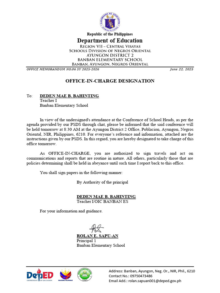 Office Memorandum: OIC Designation Notice | PDF