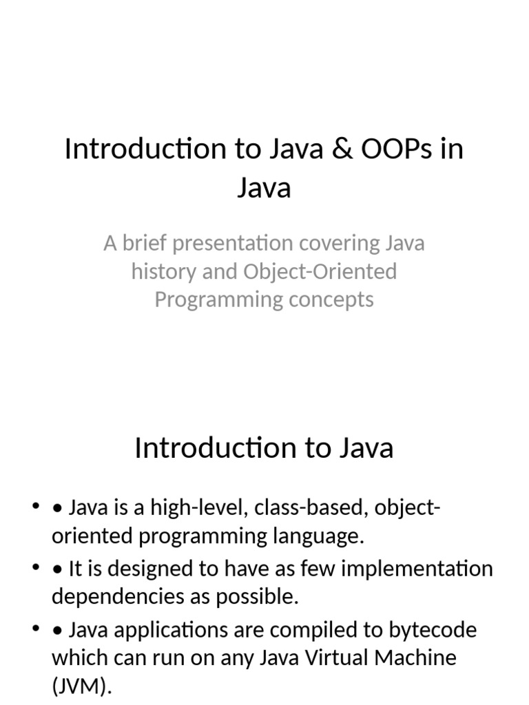 Java Introduction OOPs Presentation | PDF