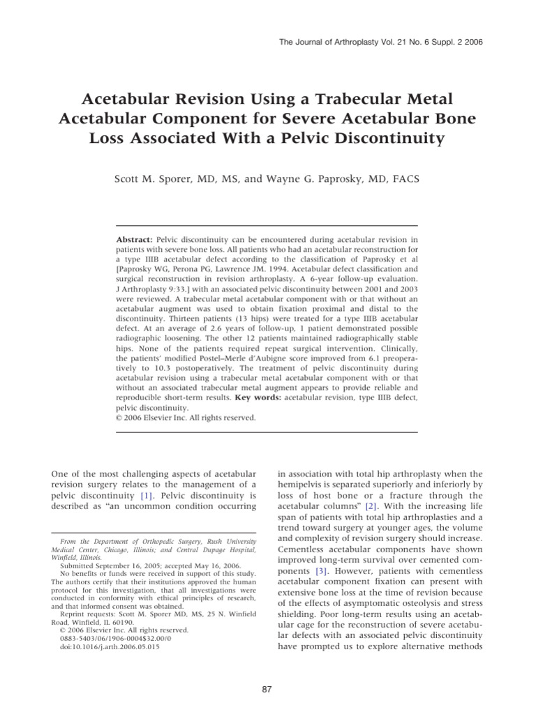 Acetabular Revision Using A Trabecular Metal Acetabular Component For Severe Acetabular Bone ...