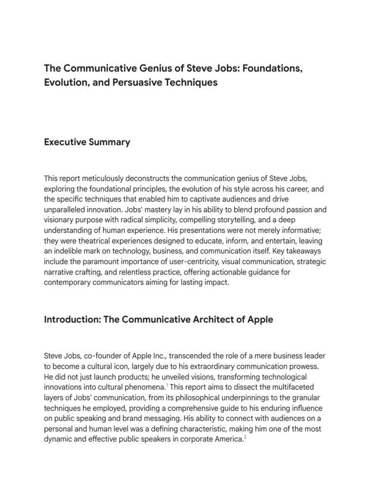 Steve Jobs' Communication Deep Dive | PDF | Nonverbal Communication | Narrative