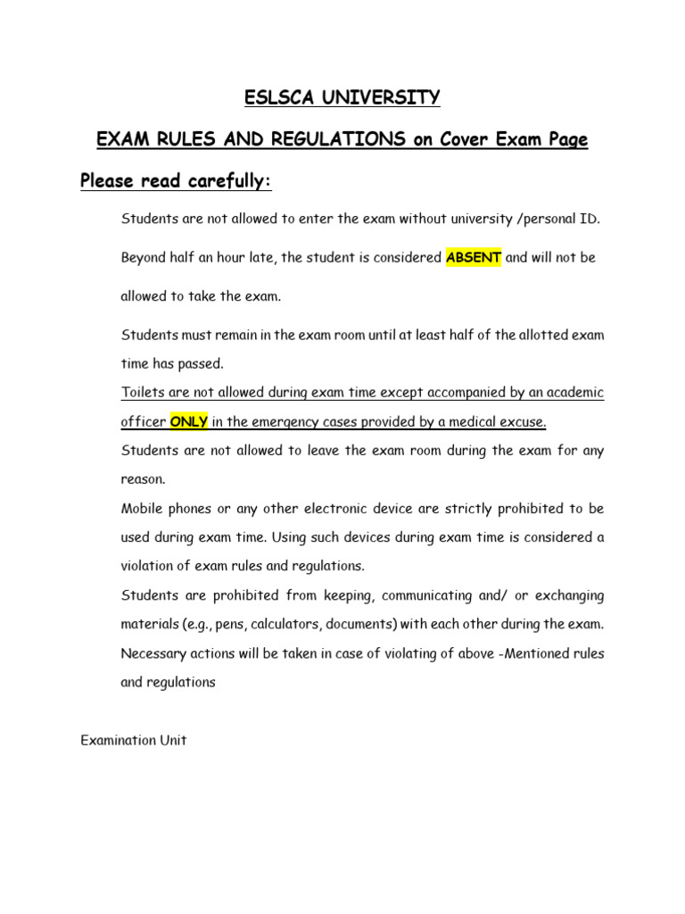 In Class Exams - Rules & Regulations | PDF
